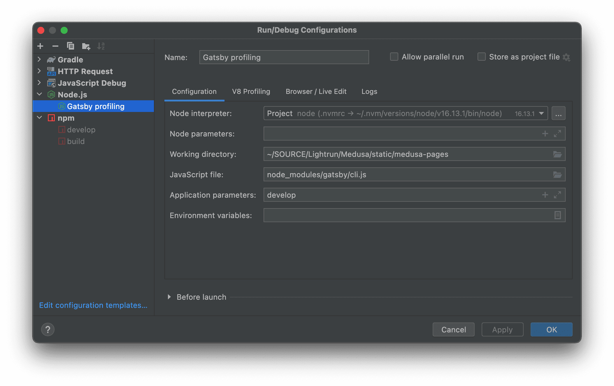 How to enable CPU profiling for a Gatsby site in IntelliJ IDEA or ...